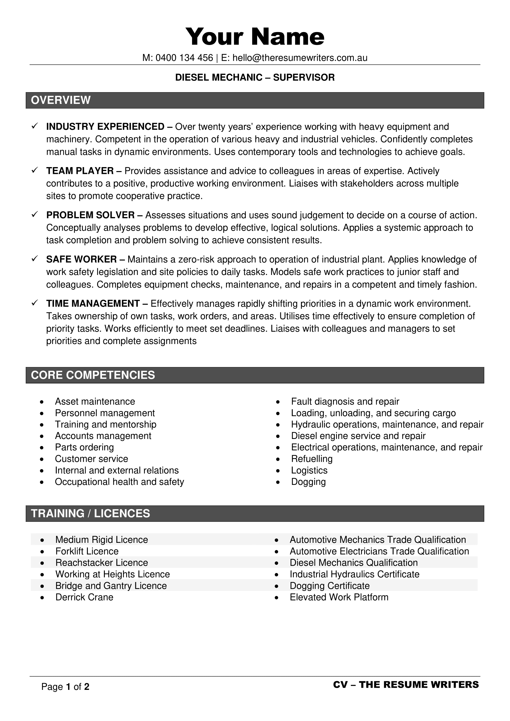 Trades & Service Resumes and Cover Letters - The Resume Writers