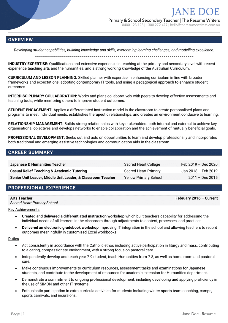 Teacher Resume & Selection Criteria Services - The Resume Writers